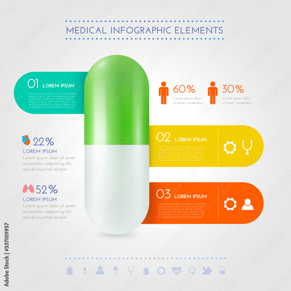 Medical infographic with image realistic pill-capsule and statistics ...