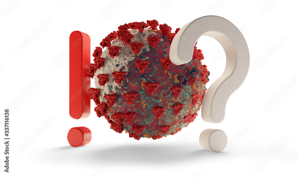 question mark and exclamation mark Coronavirus Covid-19 symbolic 3d ...