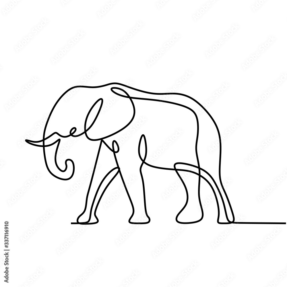 One line drawing, elephant vector illustration. Abstract wildlife ...