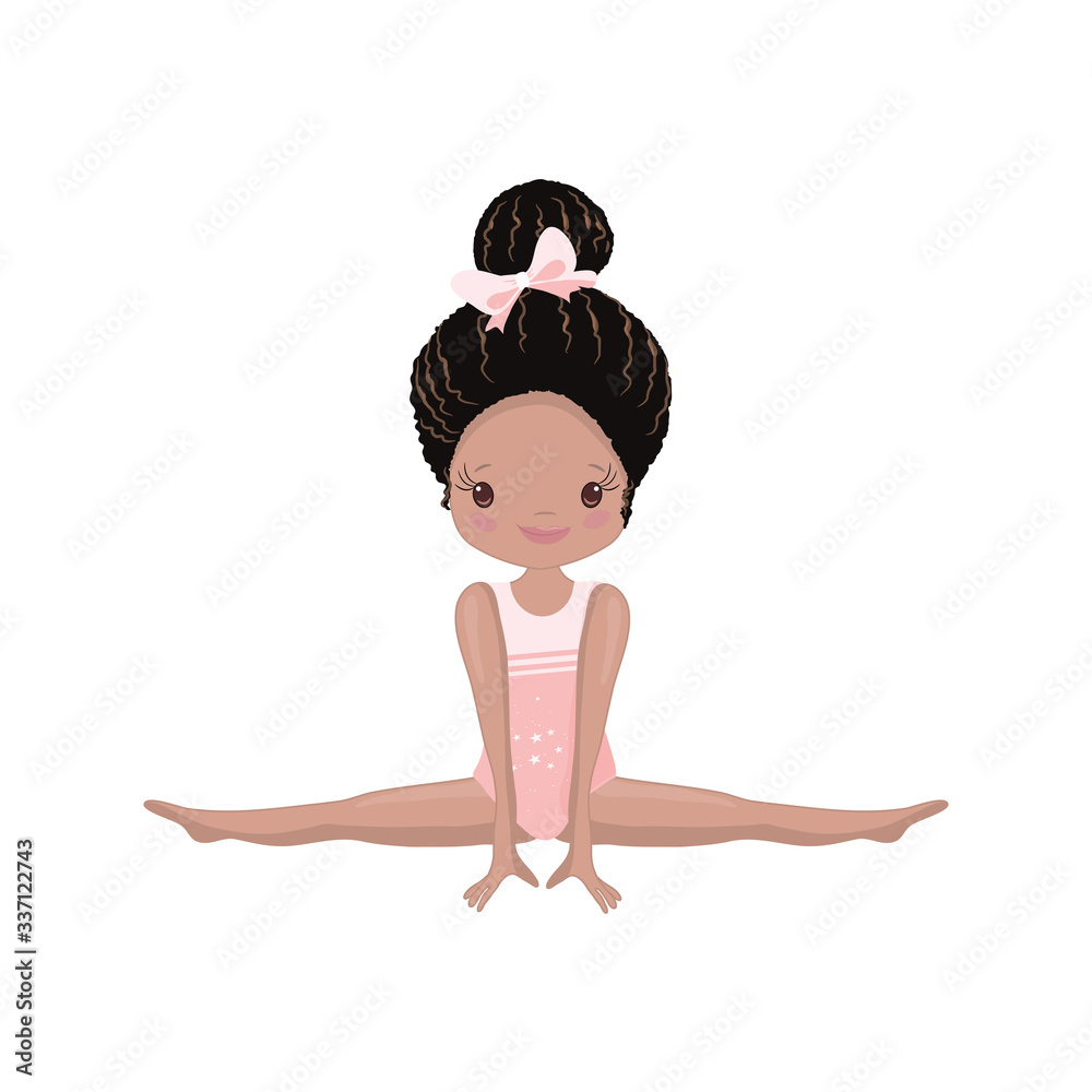 Clipart Cute African American Girl Gymnast Gym. Vector Illustration ...