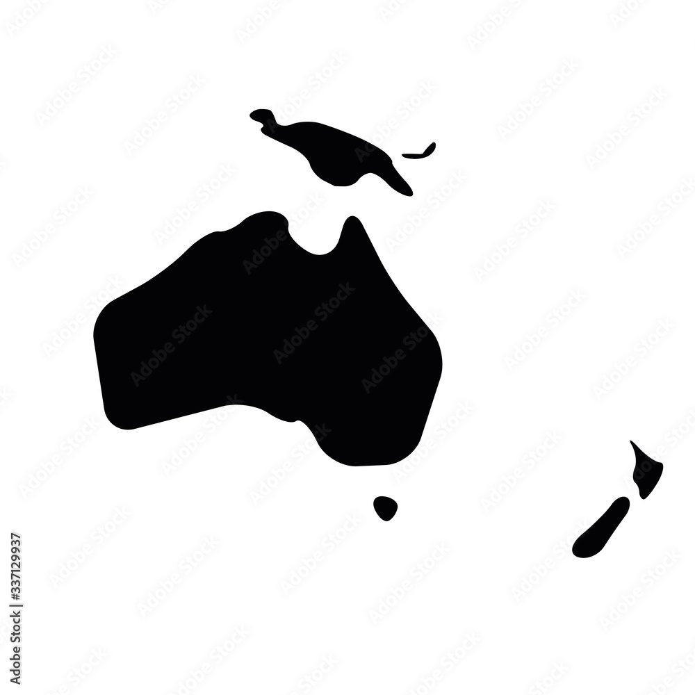 Vetor de Australia and Oceania black silhouette. Contour map of ...