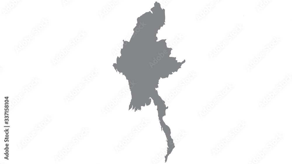 Myanmar map with gray tone on white background,illustration,textured ...
