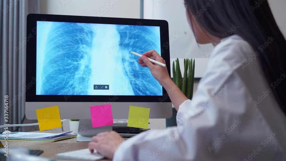 Close-up Female doctor working by digital pen touch screen for ...