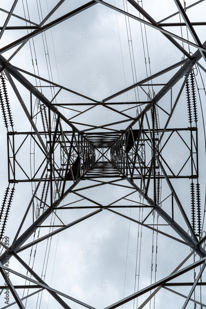 looking up inside high voltage power lines in australia Stock Photo ...