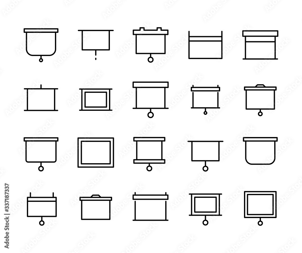 Simple set of projection screen icons in trendy line style. Stock ...
