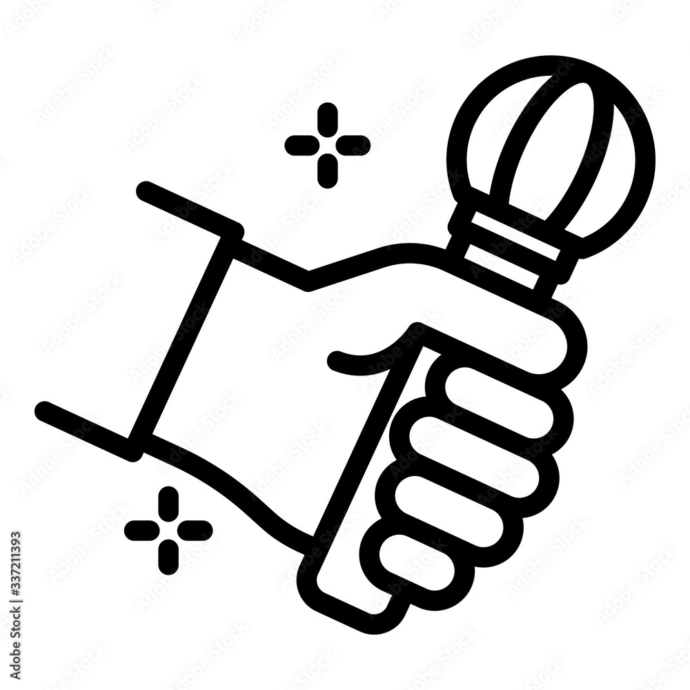 Microphone in hand icon. Outline microphone in hand vector icon for web ...