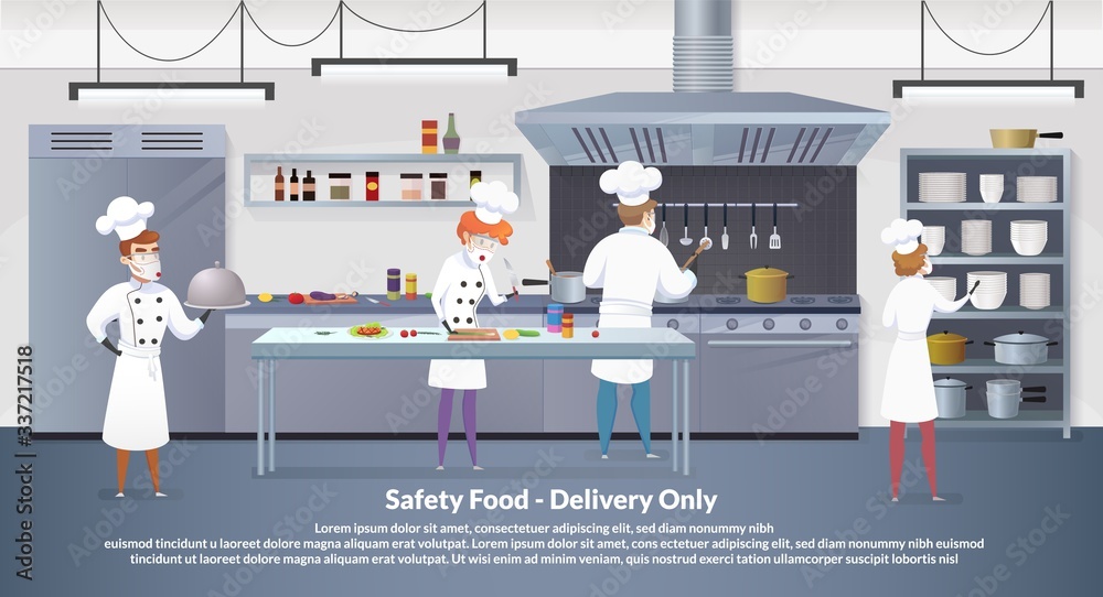 Banner Illustration Safety Food - Delivery Only. Commercial Kitchen ...