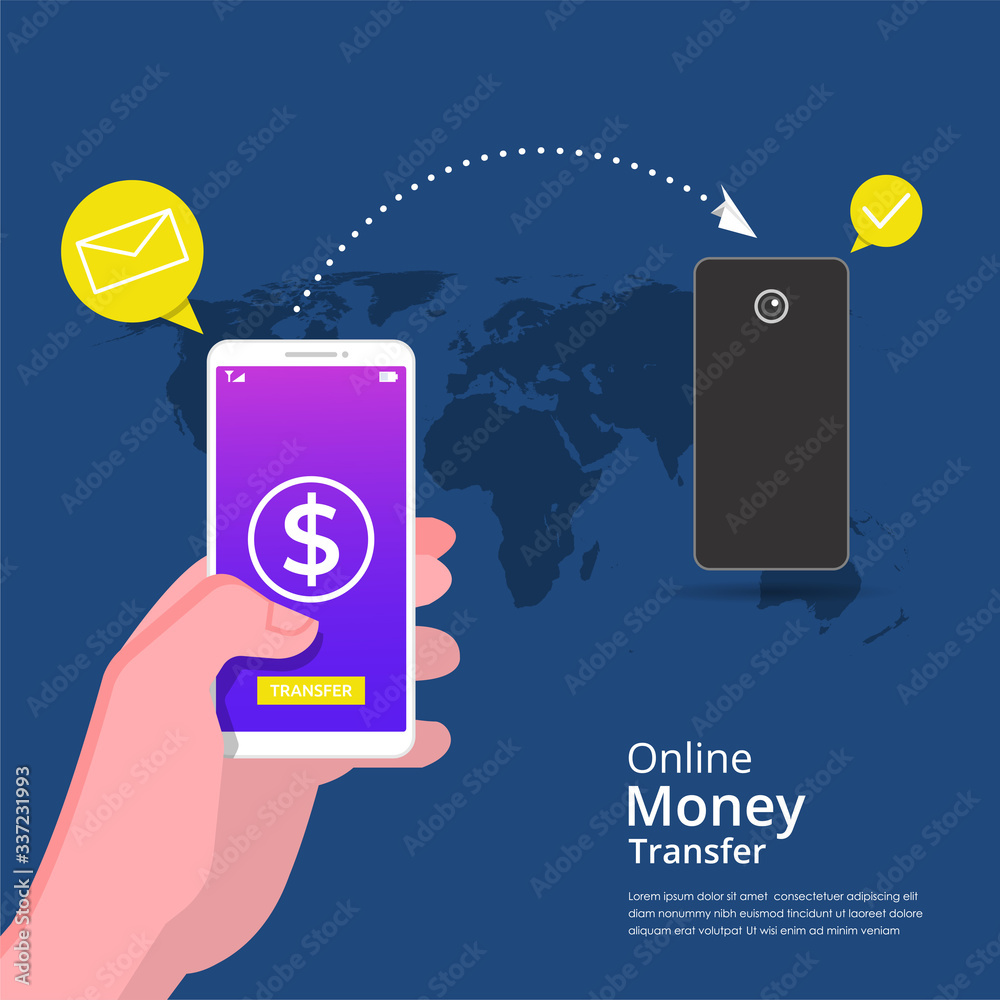 Online money transfer concept. Hands holding smartphone to transfer ...