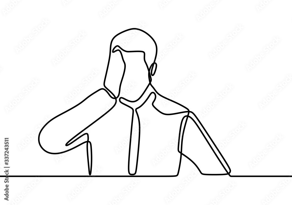 Continuous line drawings of man feeling sad, tired and worried ...