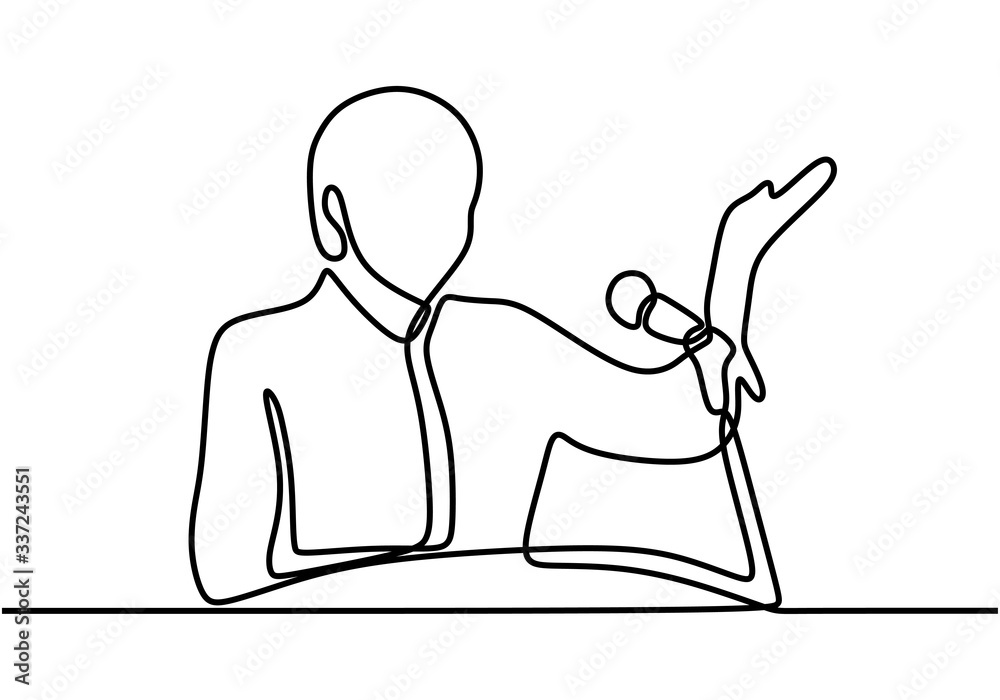 continuous line drawing of business coach talking before audience ...