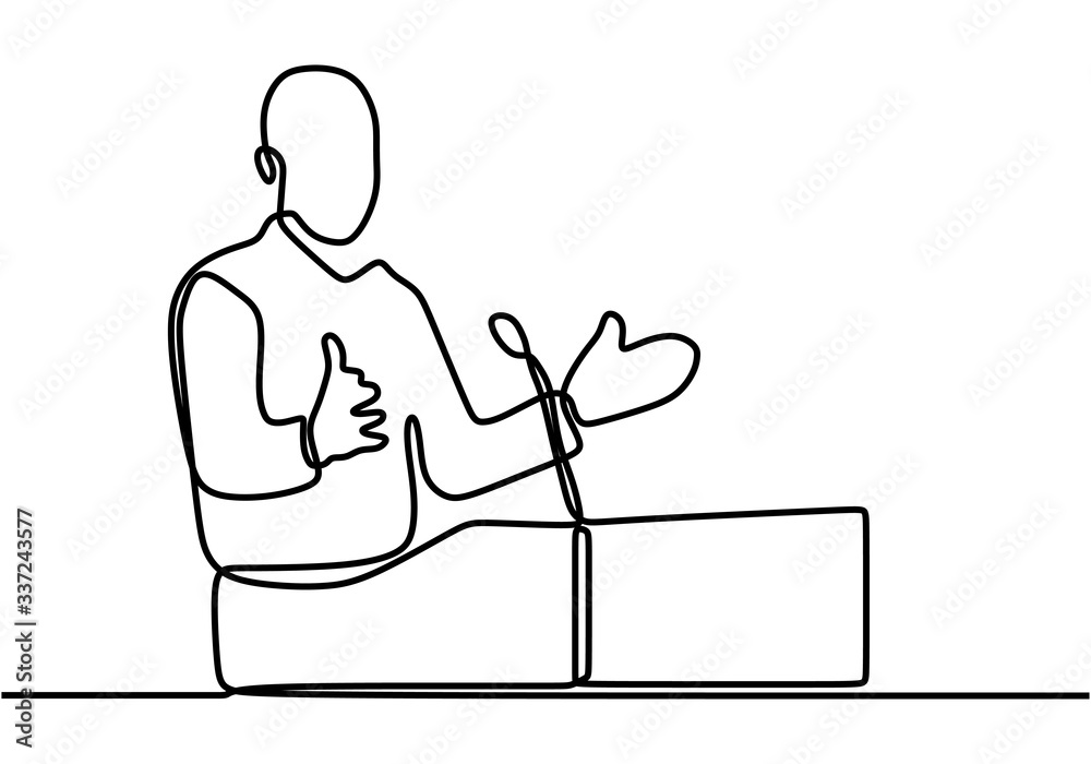 Continuous line drawing, a man give a speech on podium. Concept of ...