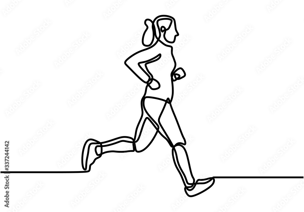 One single line drawing of young energetic woman runner run relax ...