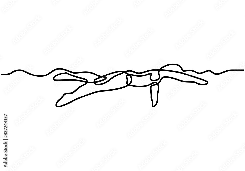 One continuous line drawing of professional swimmer man swimming ...