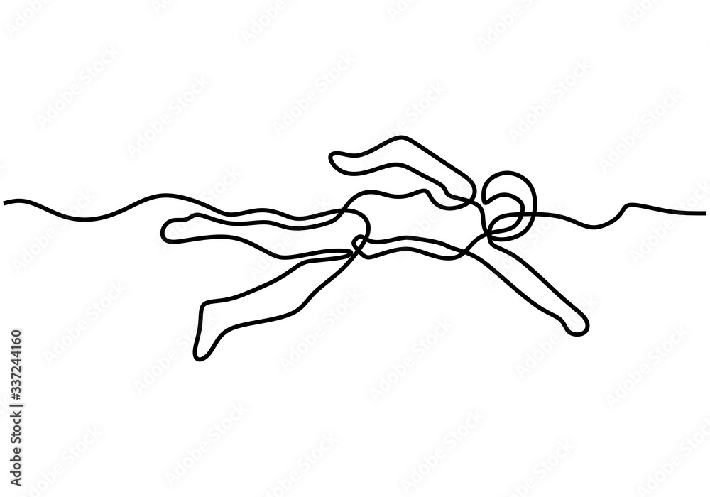 One continuous line drawing of professional swimmer man swimming ...