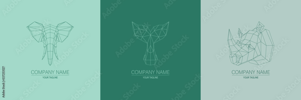 Vector linear animal logos on a gentle background. Set of geometric ...