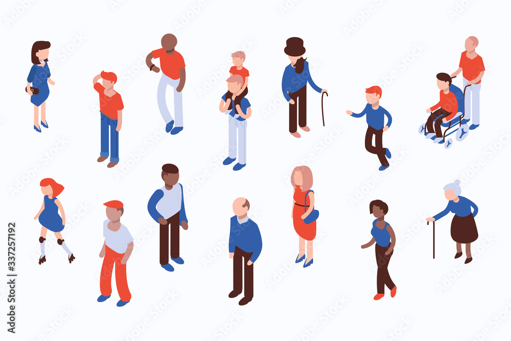 Different isometric people vector set isolated on white. Flat isometric ...