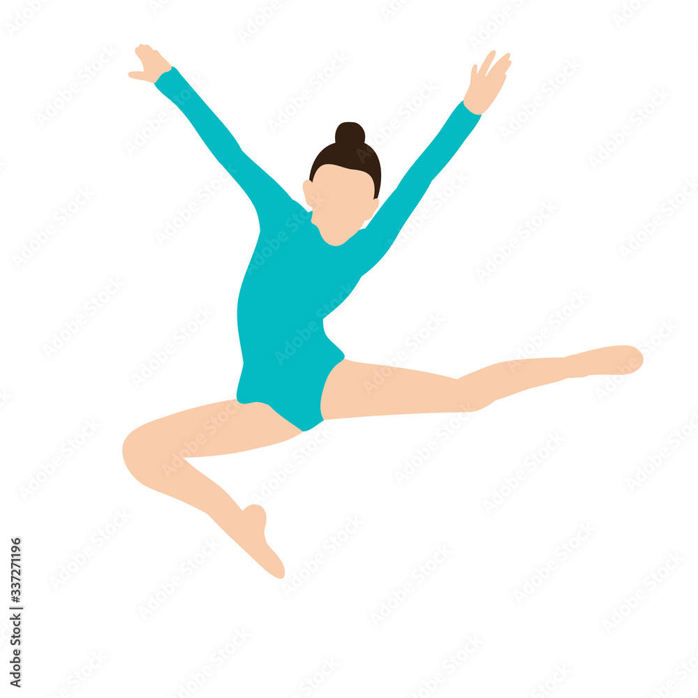 isolated, in a flat style girl gymnast jumping on a white background ...