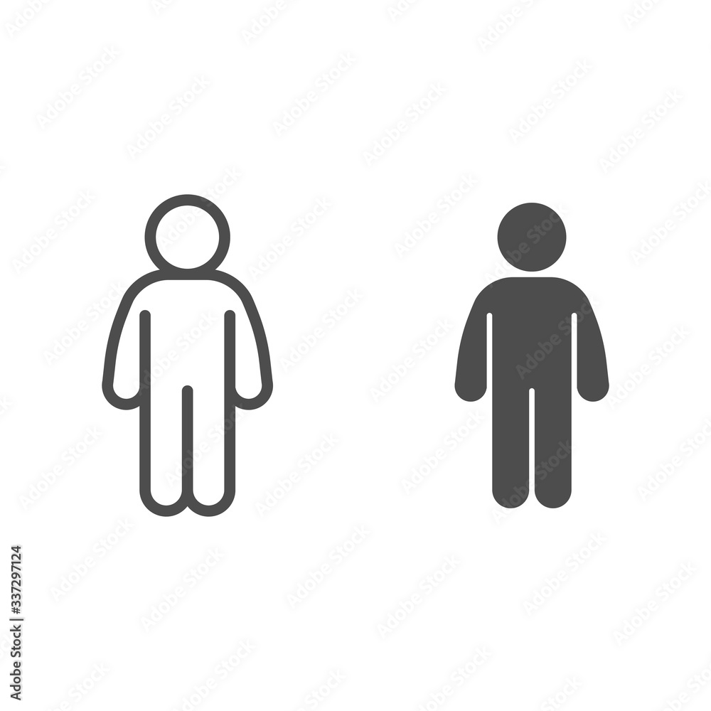 Man stand pose line and solid icon. Man in front pose arms down at the ...
