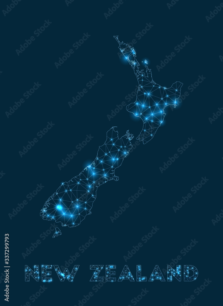 New Zealand network map. Abstract geometric map of the country ...
