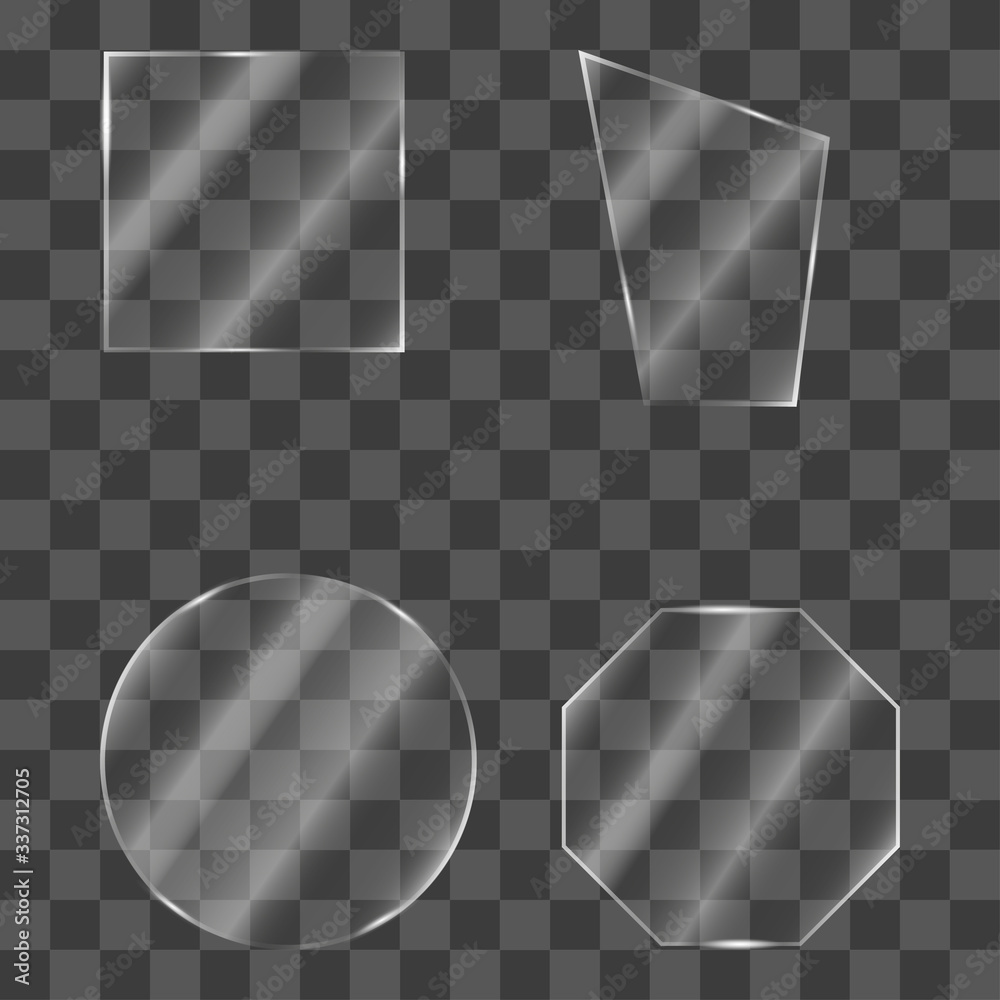 Glass plates on transparent background. Realistic transparent glass ...
