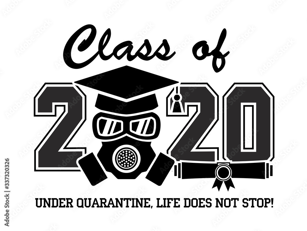 2020 Quarantine graduation party. Graduate in a respirator and goggles ...