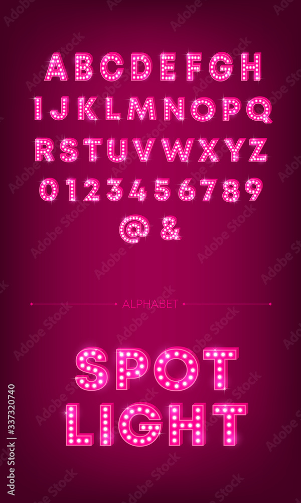 3d light bulb alphabet with pink frame isolated on dark pink background ...