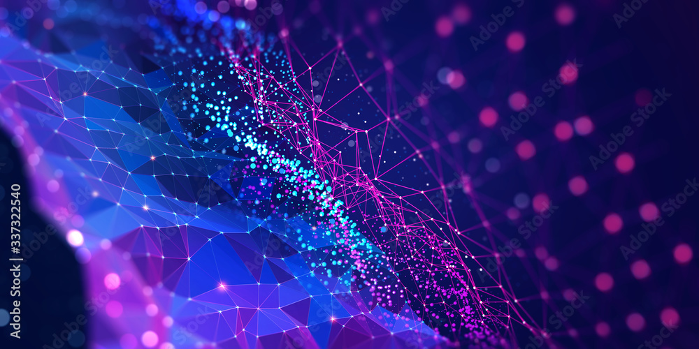 Neural network 3D illustration. Big data and cybersecurity. Global ...