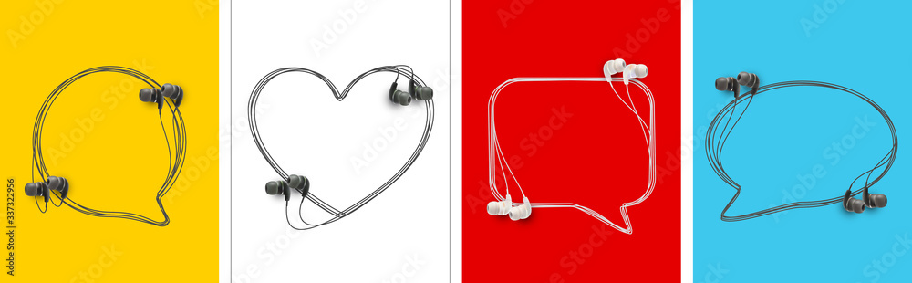 Innovative music quotation template speech bubble set in headphones ...