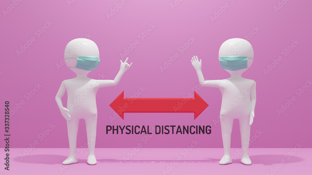 3D Illustration of two white characters stickman keeping distance for ...