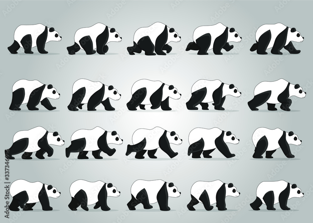 Panda side walk cycle, Frame by Frame Animation with Grey Background ...