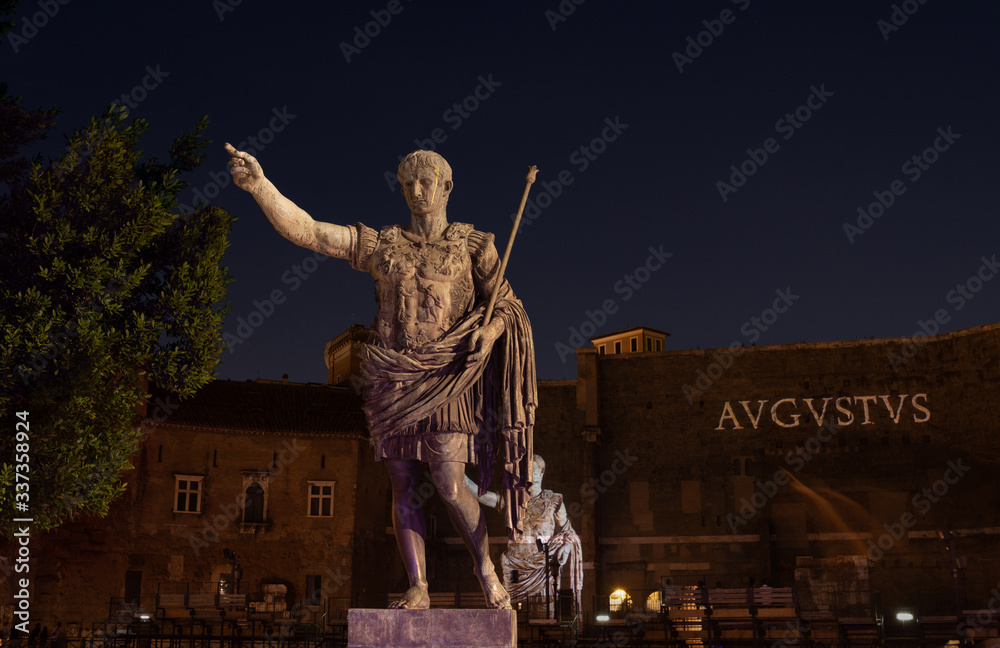 Statue of Emperor Augustus, Imperial Forum, Italy, Rome. Bronze replica ...