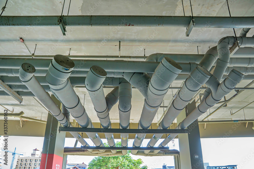 Installation of water pipes in the building.Water pipe system. Pumping ...