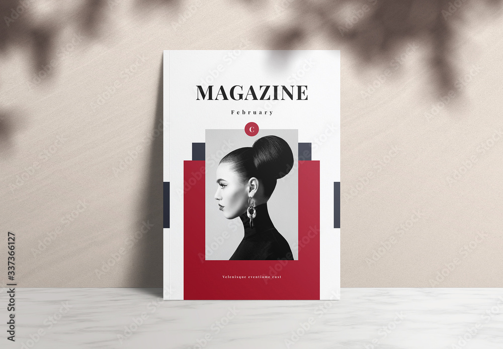 Fashion Magazine Layout with Red and Gray Accents Stock Template ...