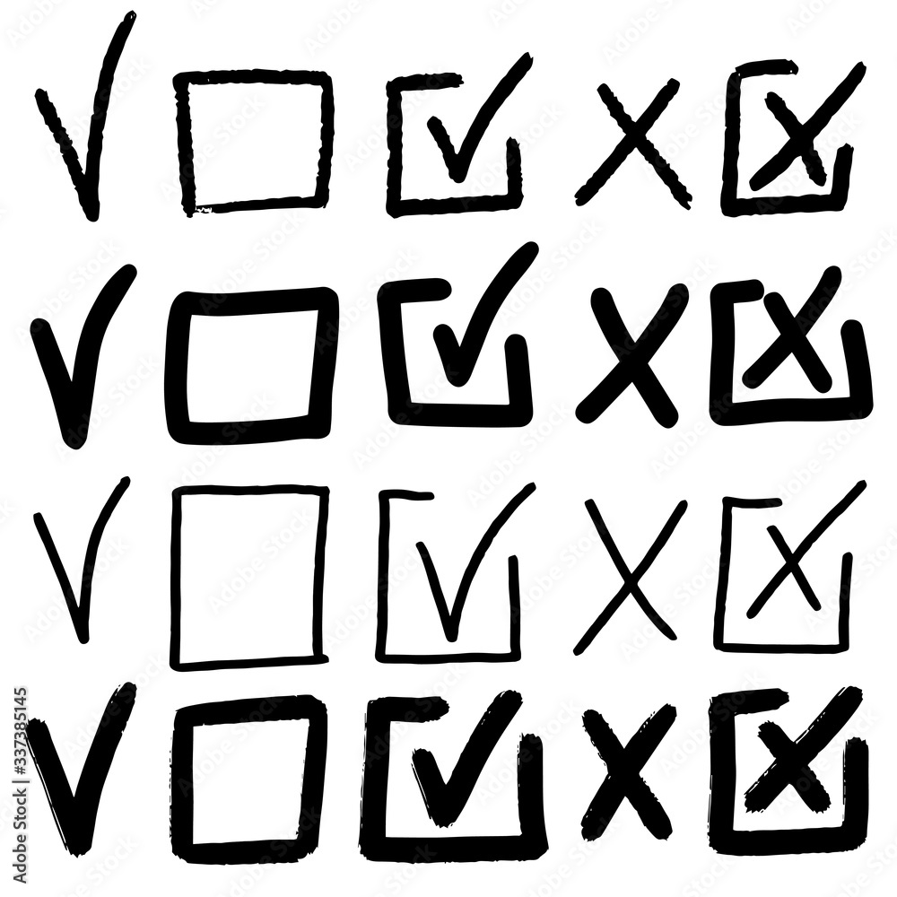 Hand drawn check signs. Doodle v mark for list items, checkbox chalk ...
