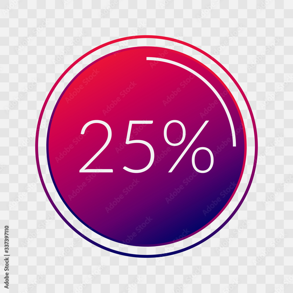 25 percent circle chart, isolated symbol on transparent background ...