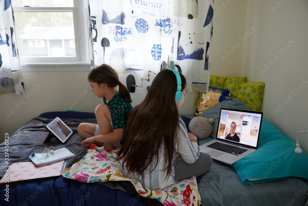 Kids e-learning at home during coronavirus COVID-19 restrictions and ...