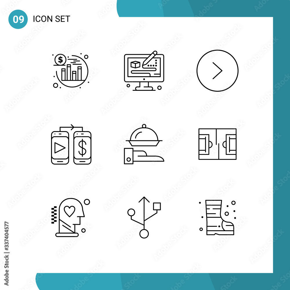 9 Universal Outline Signs Symbols of football, restaurant, circle, line ...