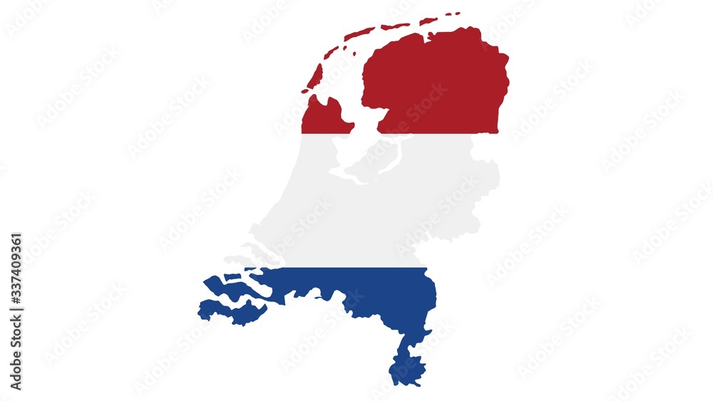 Netherlands map with flag texture on white background, illustration ...