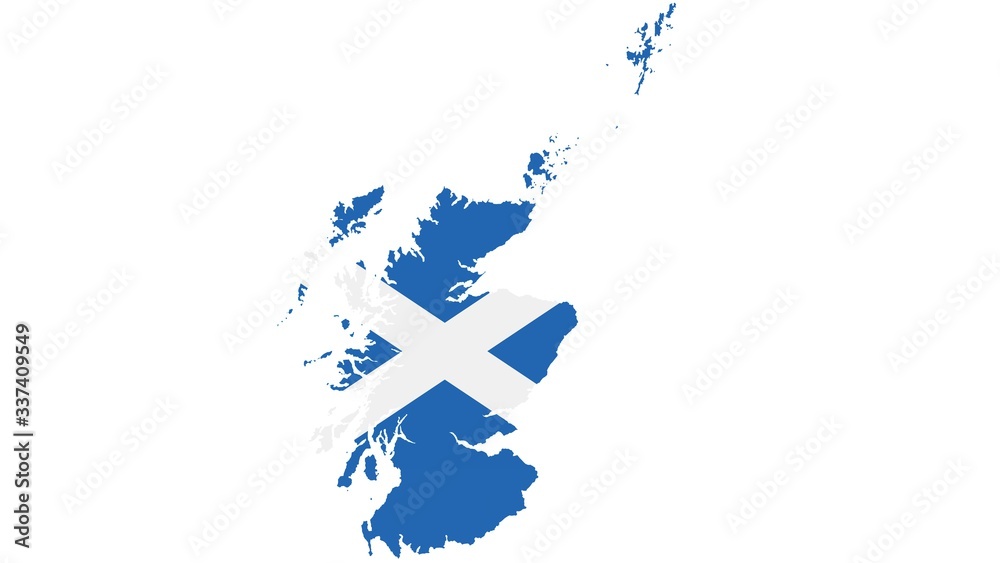 Scotland map with flag texture on white background, illustration ...