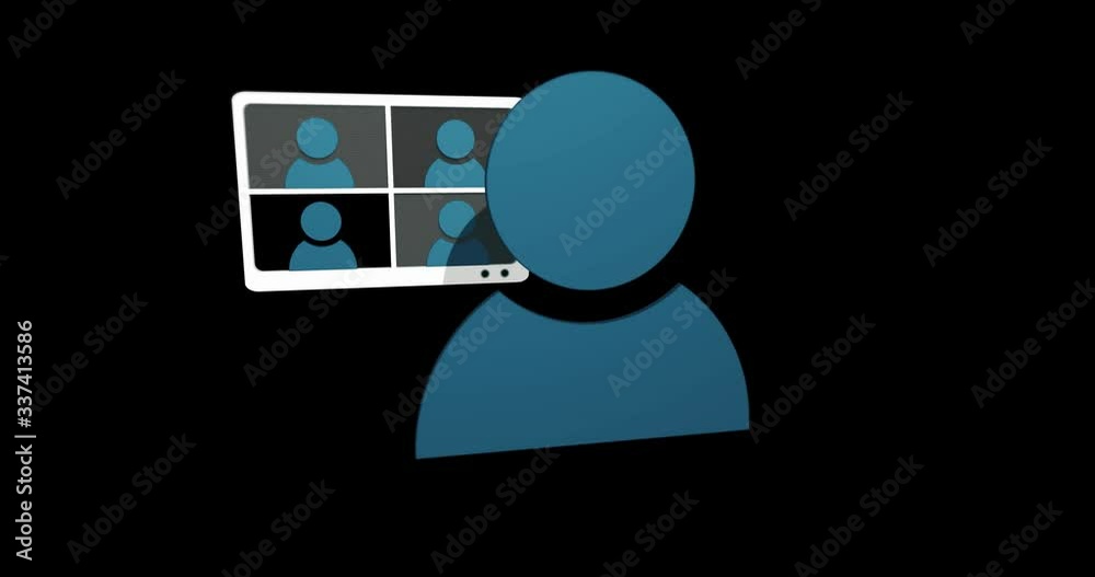 Animated Video Call Conference Symbol - Icon on black. Isolated modern ...