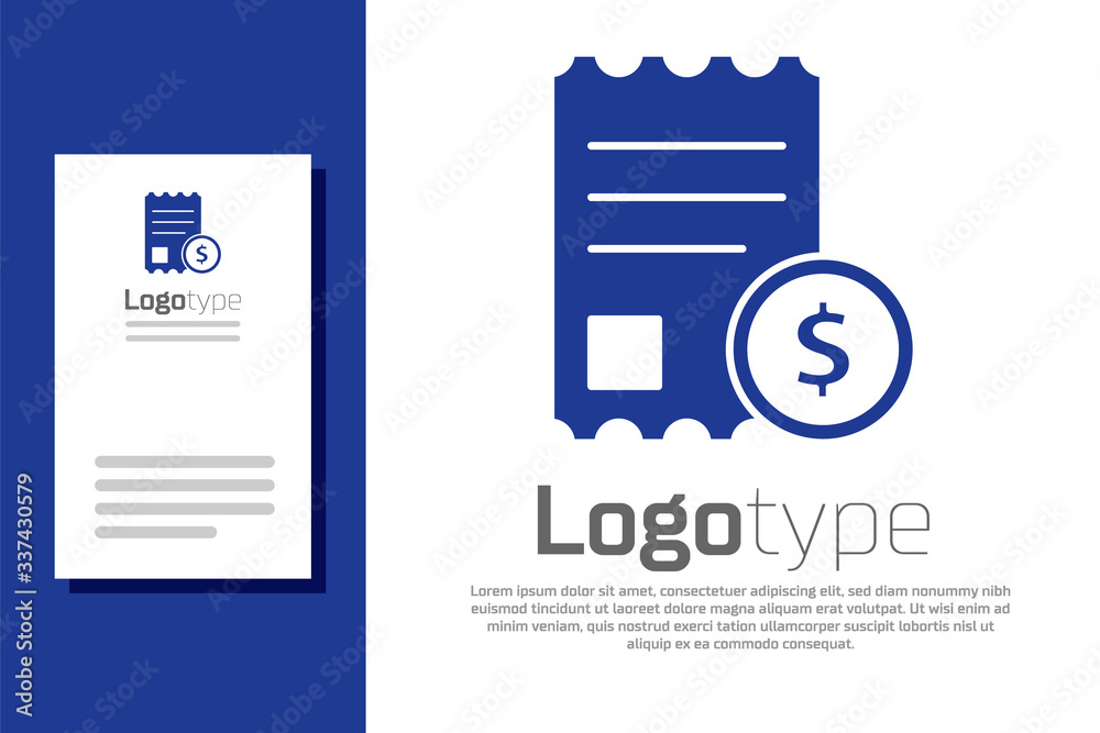 Blue Paper check and financial check icon isolated on white background ...