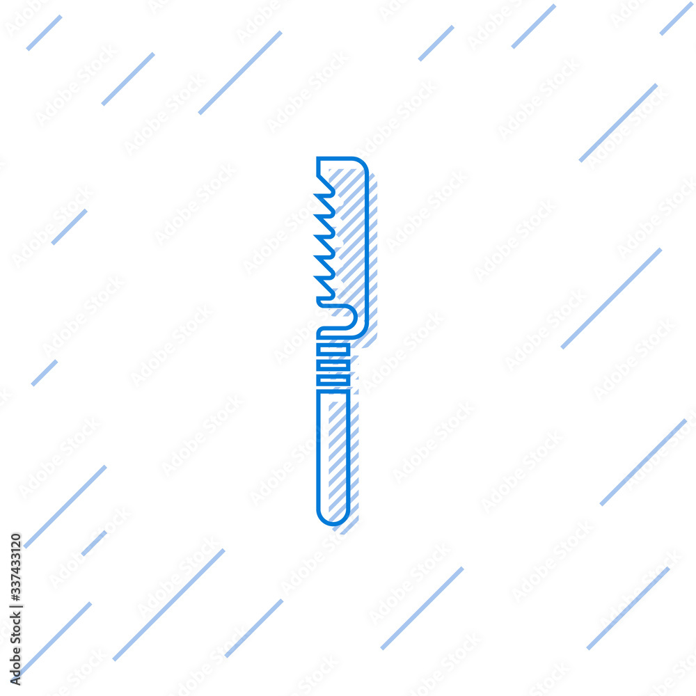 Blue line Medical saw icon isolated on white background. Surgical saw ...