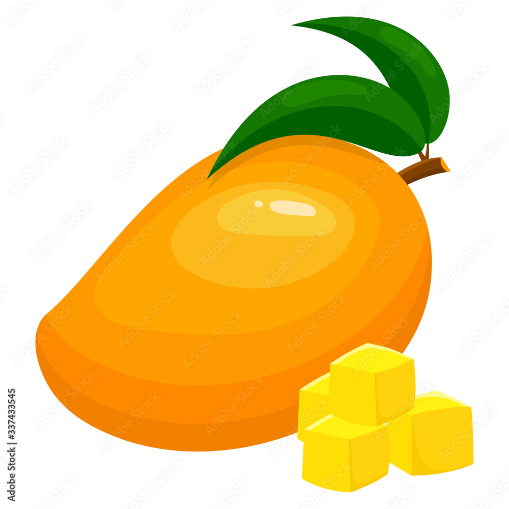 Fresh bright exotic whole and sliced mango isolated on white background ...