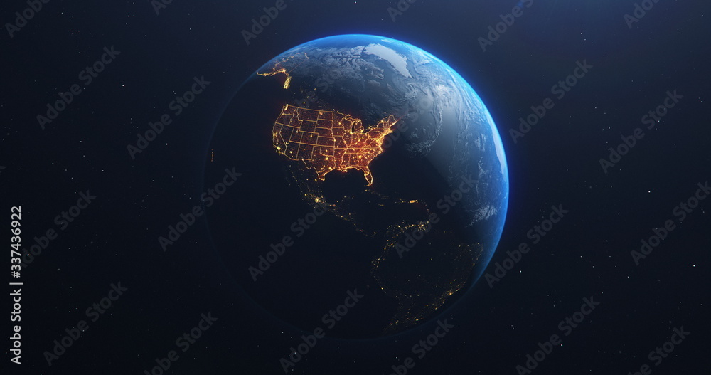 Planet Earth from Space USA, United States highlighted state border and ...