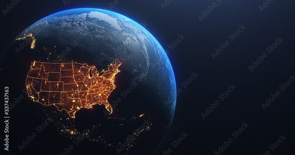 Planet Earth from Space USA, United States highlighted state border and ...