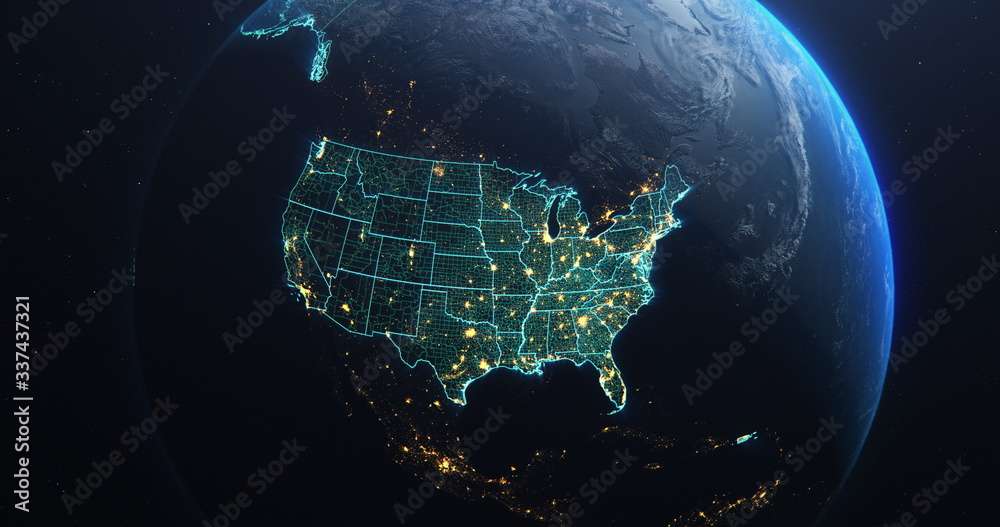 Planet Earth from Space USA, United States highlighted state border and ...