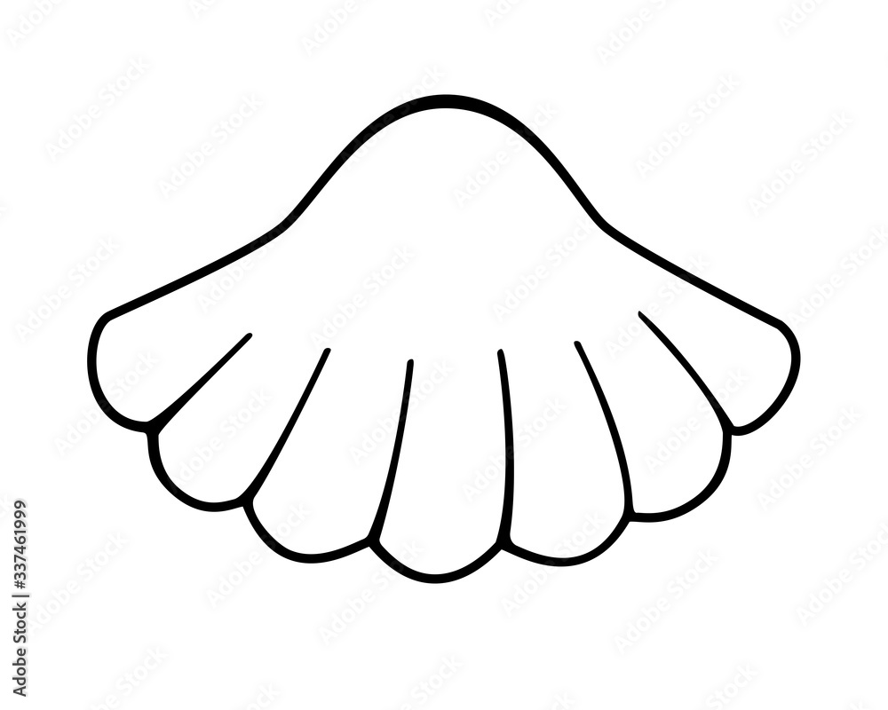 Scallop shell - linear vector illustration for coloring. Flat with wavy ...