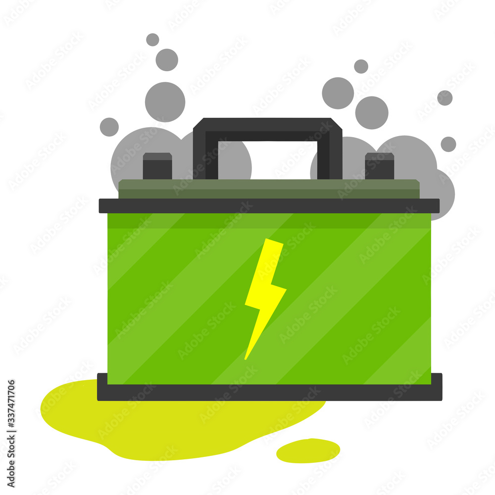 Broken car battery. rechargeable electricity accumulator. Damaged ...