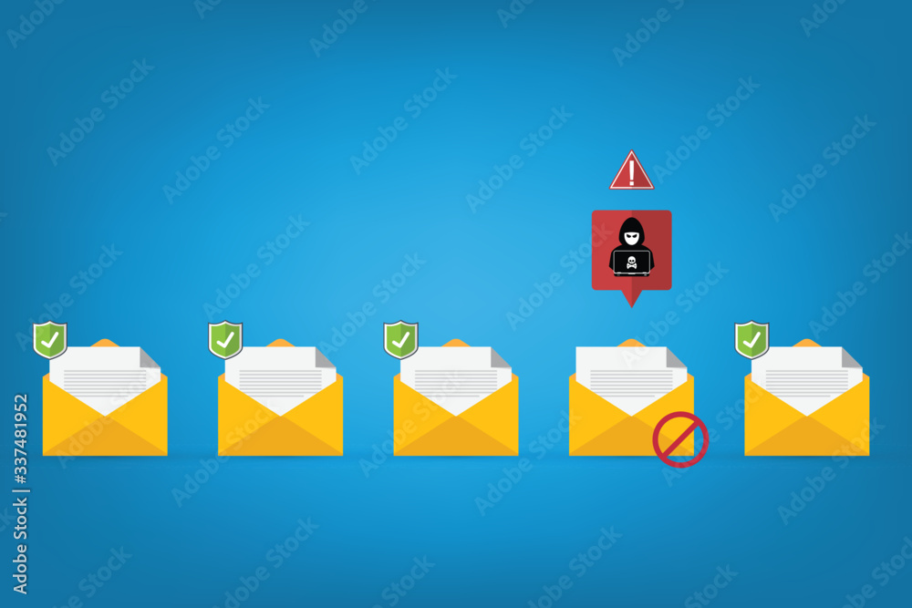 Email / envelope with black document and skull icon. Virus, malware ...