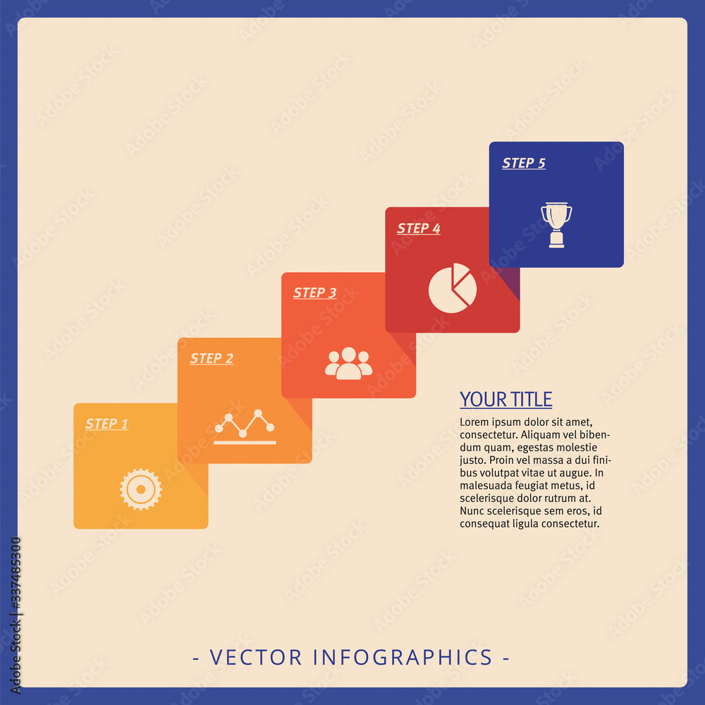 Editable infographic template of five step process diagram with icons ...